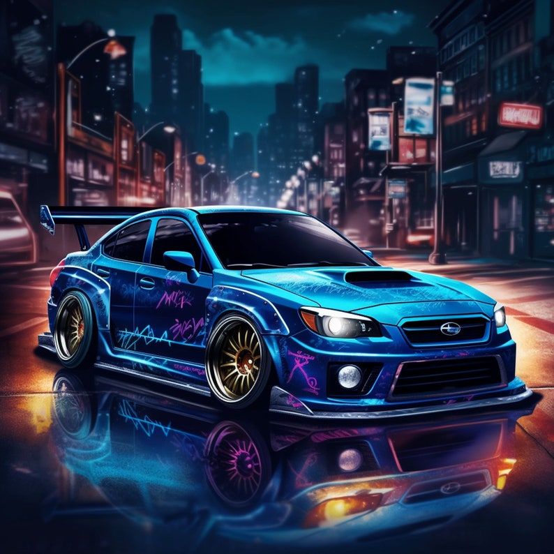 Subaru WRX Modified Drifter Sports Car Art Poster Background Wallpaper ...