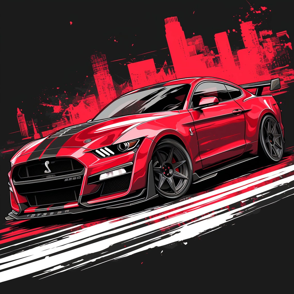 Red Ford Mustang Muscle Car Sports Car Wall Poster Art Background ...
