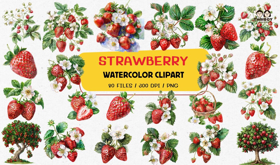 Strawberry Watercolor Clip Art, Bundle Clip Art Strawberry Images ...