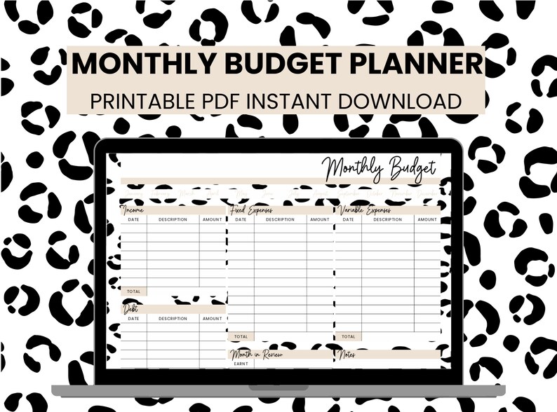 Leopard Budget Planner, PDF Printable Download, Budget Template ...
