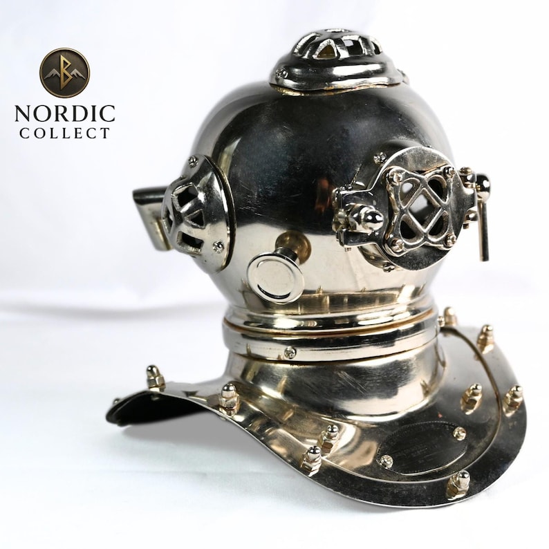 Vintage Steampunk Diver Helmet Décor | Nickel Brass Maritime Sculpture ...