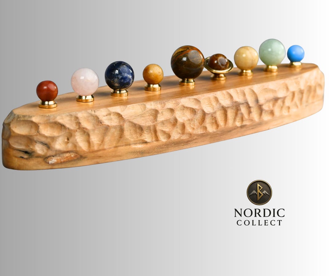 Handcrafted Gemstone Solar System Planetarium, Carved Wood Base - Etsy