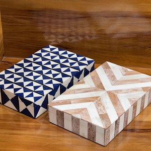 Handmade Multicolor Bone Inlay Box Set – Geometric Chevron Jewelry ...