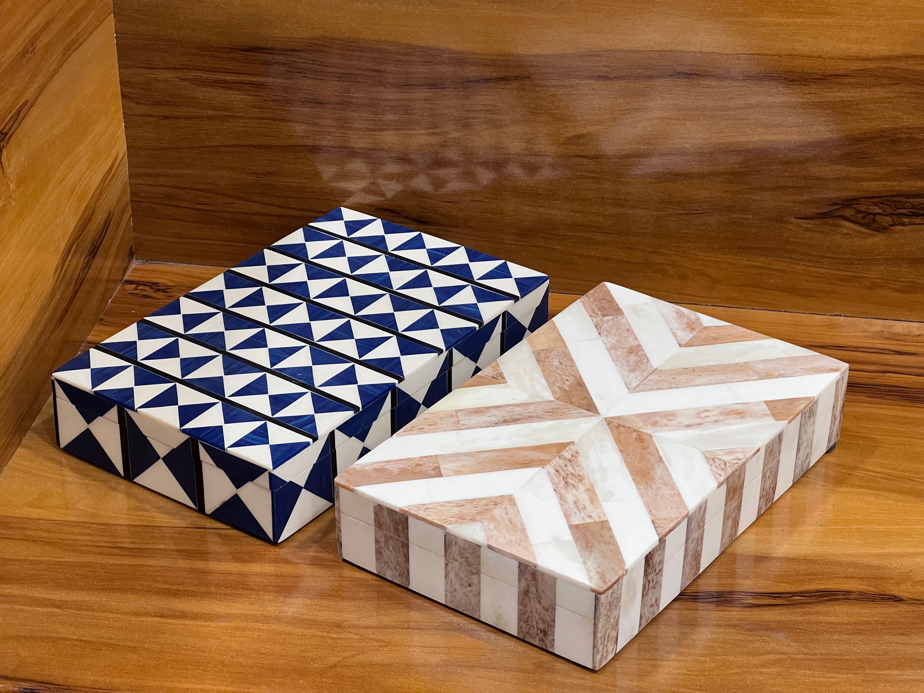 Handmade Multicolor Bone Inlay Box Set – Geometric Chevron Jewelry ...