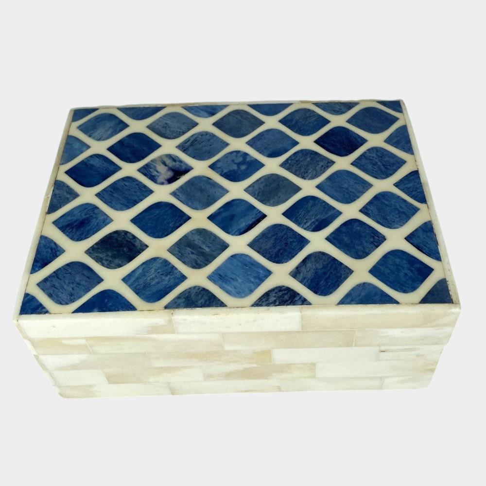 Decorative Rectangular Bone Inlay Blue white Morrish Morrocan - Etsy