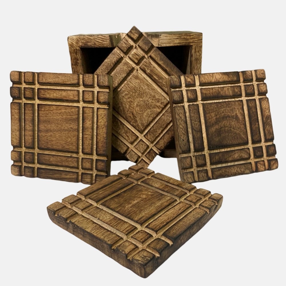 Wooden Coasters With Holder, Home Kitchen Decorative Desk Accessory Set ...