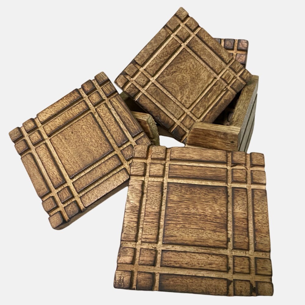 Wooden Coasters With Holder, Home Kitchen Decorative Desk Accessory Set ...