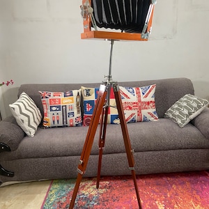 Personalized Old-fashioned Film Camera With Wooden Tripod – Brown Retro ...