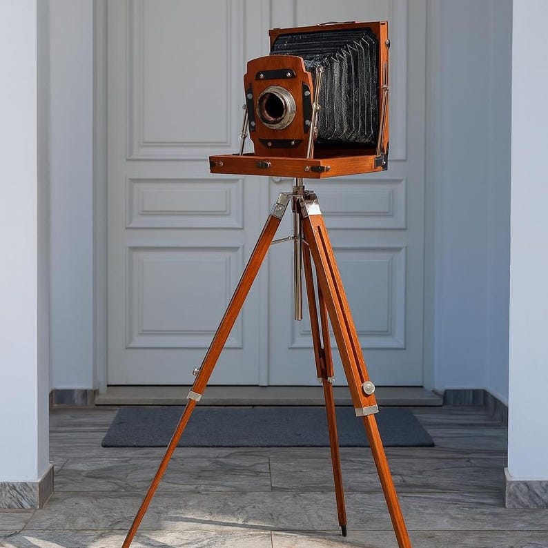 Classic Vintage Design Camera With Wooden Tripod | Retro Home Style - Etsy