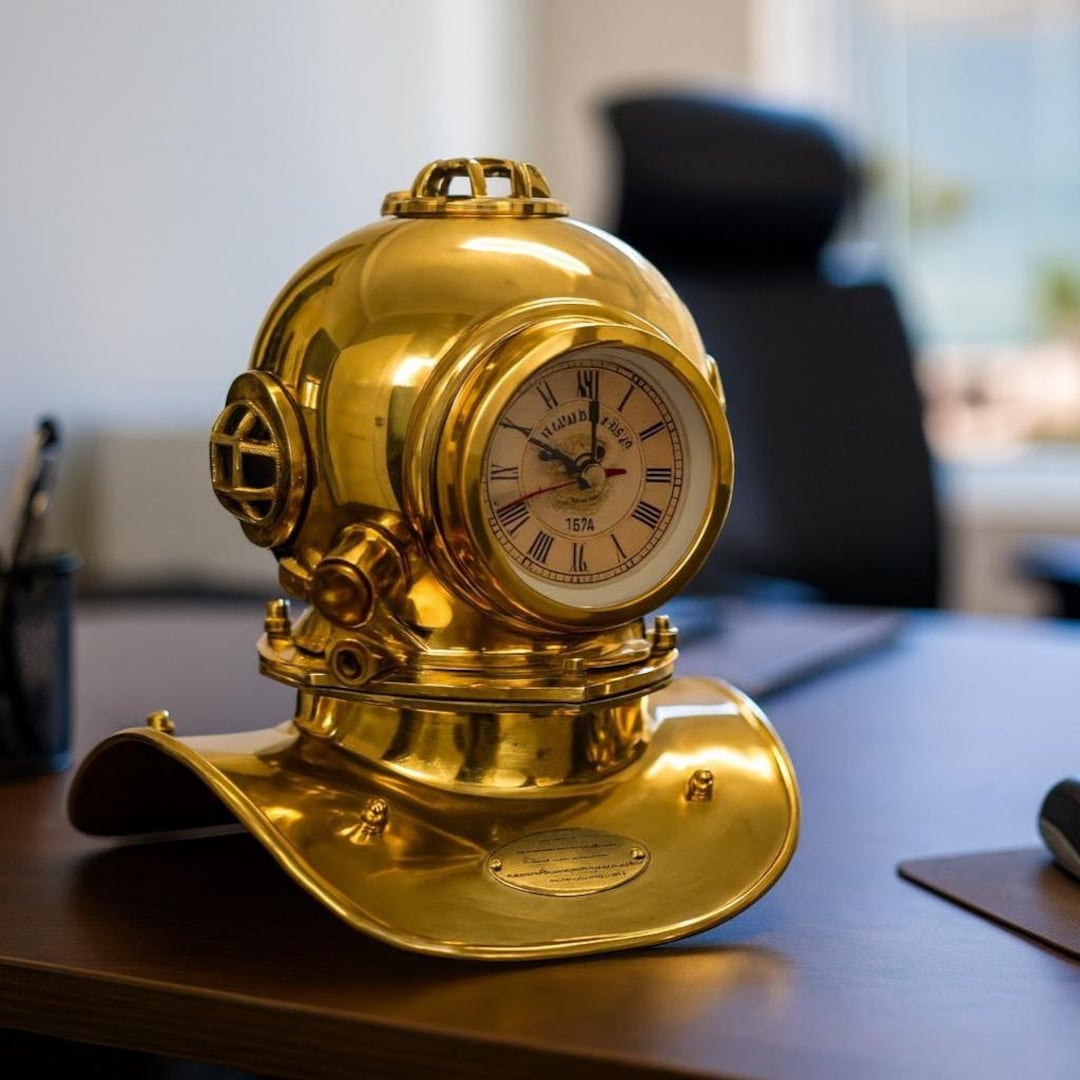 Steampunk Diver Helmet Clock | Nautical Decor Brass Table Clock ...