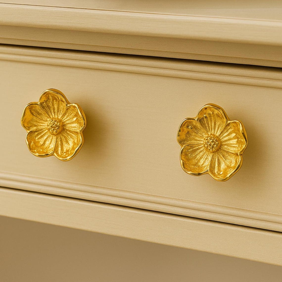 Gold Flower Cabinet Knobs Brass Drawer Pulls Bloom for Dresser Wardrobe ...