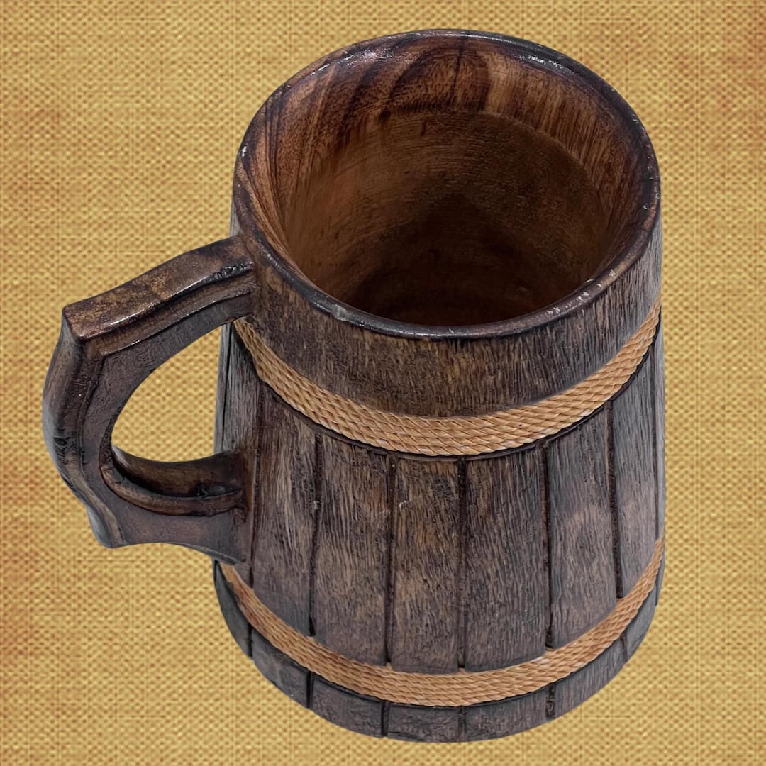 Handmade Wooden Beer Stein: Vintage Engraved Tankard With Rope - Etsy