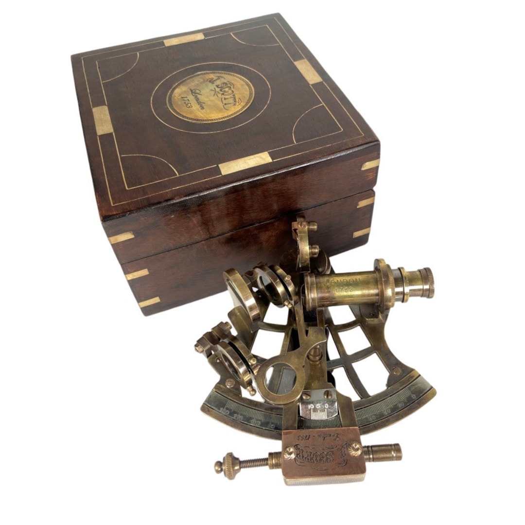 Vintage Nautical Brass Sextant With Wooden Box Navigational Tool Marine ...