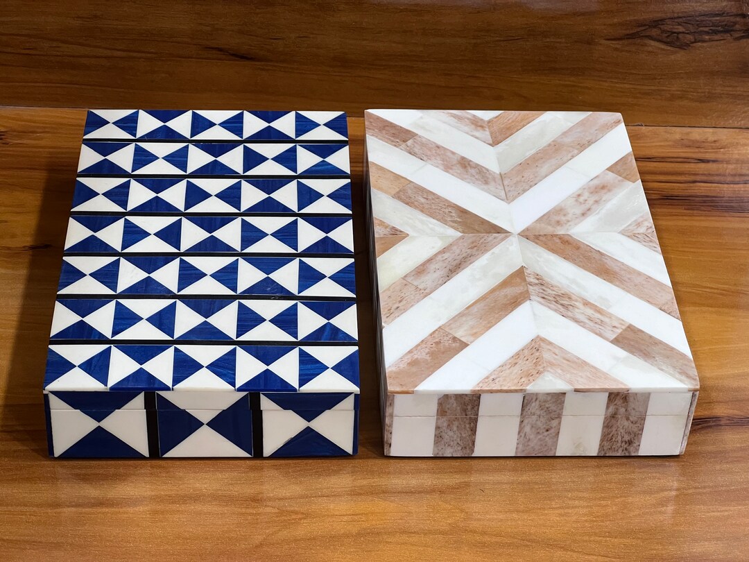 Bone Inlay Box Decorative Handmade Multicolor Geometric & Chevron ...