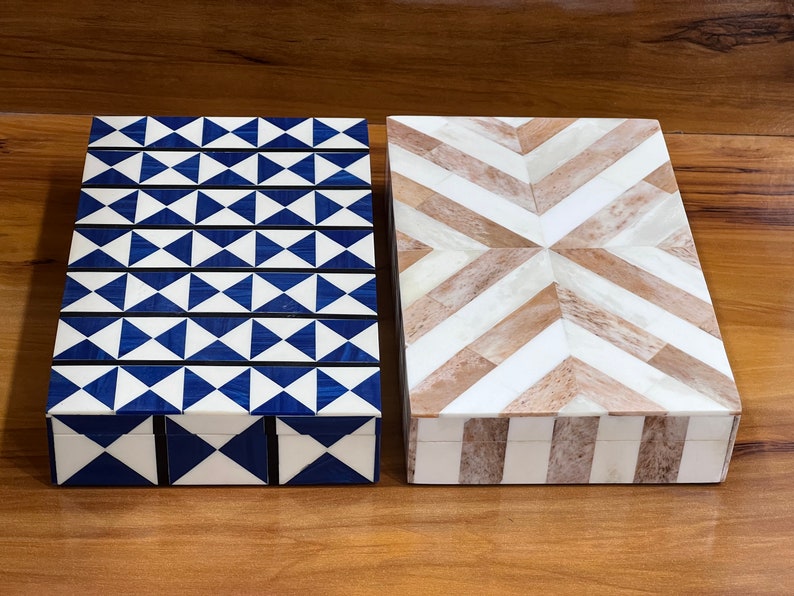 Handmade Multicolor Bone Inlay Box Set – Geometric Chevron Jewelry ...