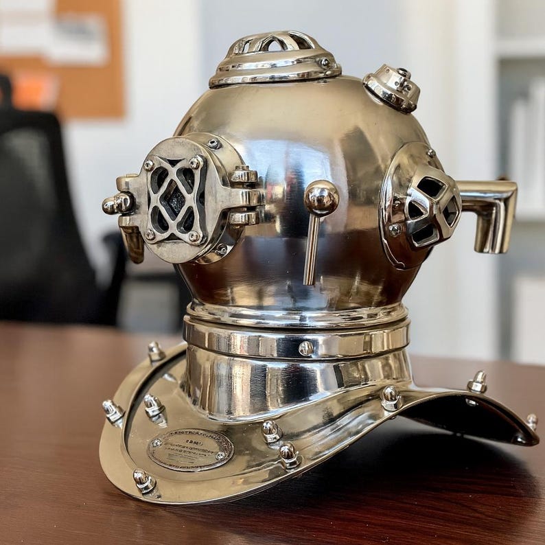 Vintage Steampunk Diver Helmet Décor | Nickel Brass Maritime Sculpture ...