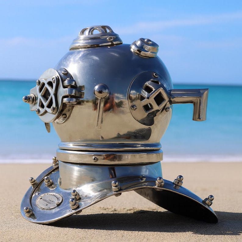 Vintage Steampunk Diver Helmet Décor | Nickel Brass Maritime Sculpture ...