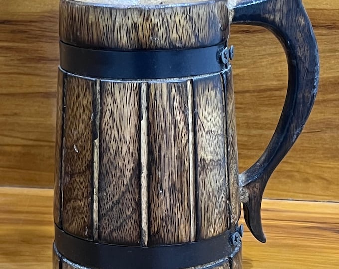 Vintage Wooden Barrel Beer Mug Rustic Tankard With Metal Rivets ...