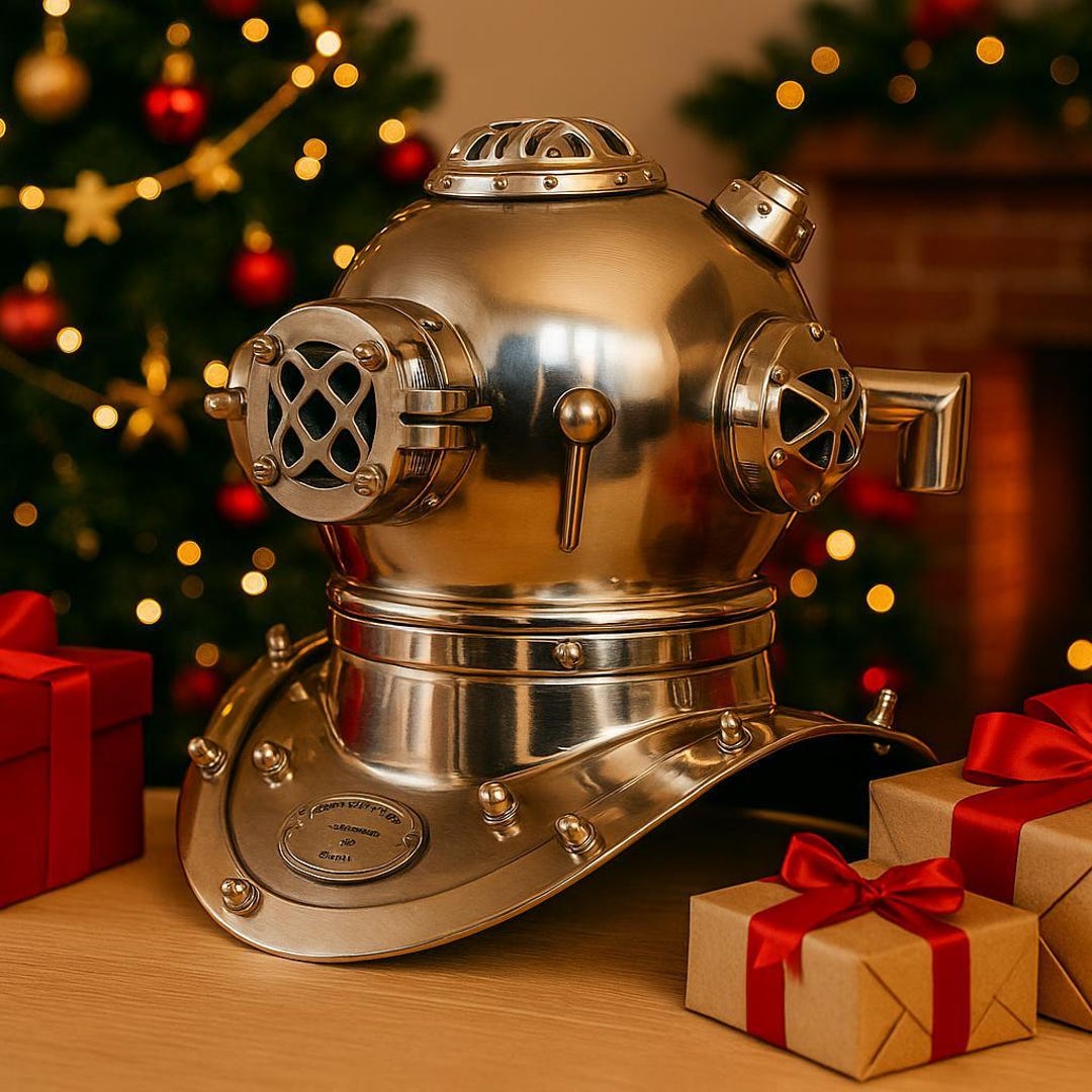 Vintage Steampunk Diver Helmet Décor | Nickel Brass Maritime Sculpture ...