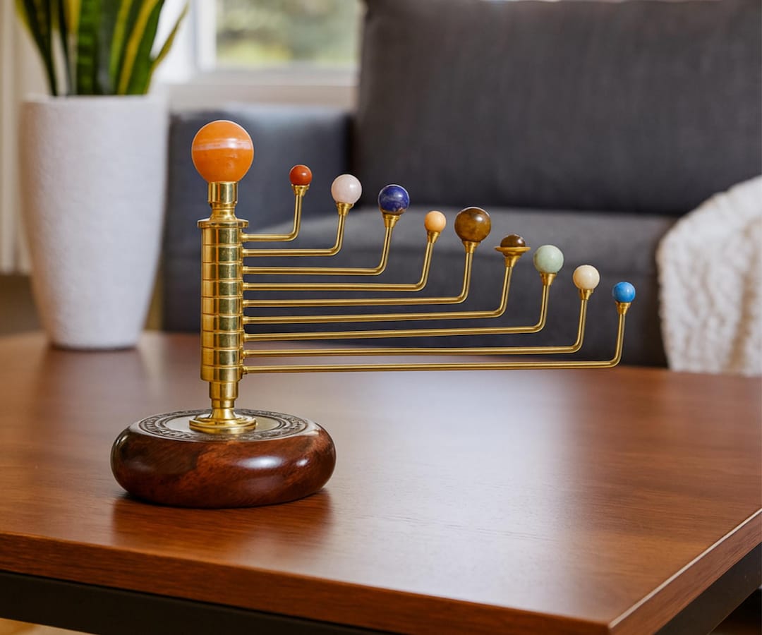 Decorative Gemstone Solar System Planetarium Handcrafted Orrery Model ...