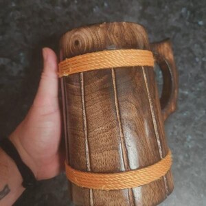 Handmade Wooden Beer Stein: Vintage Engraved Tankard With Rope - Etsy