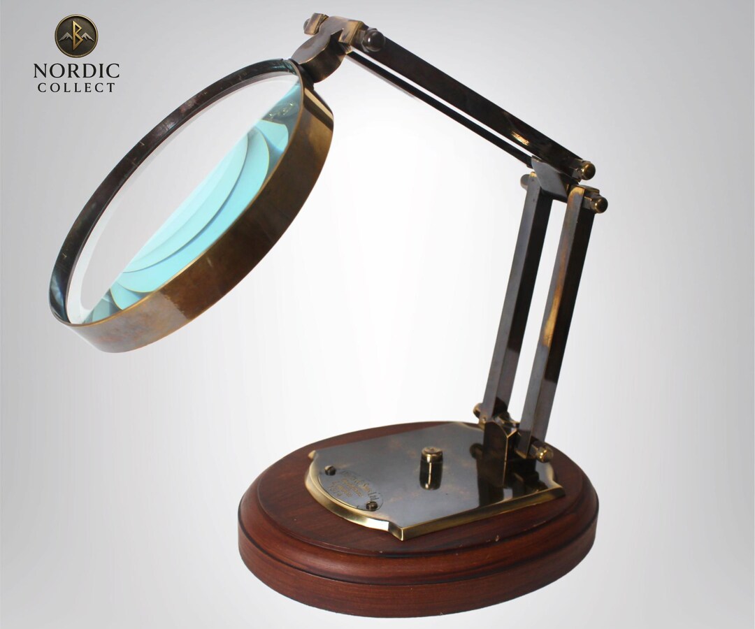 Vintage Brass Magnifying Glass Lamp: Articulated Steampunk Desk Decor ...
