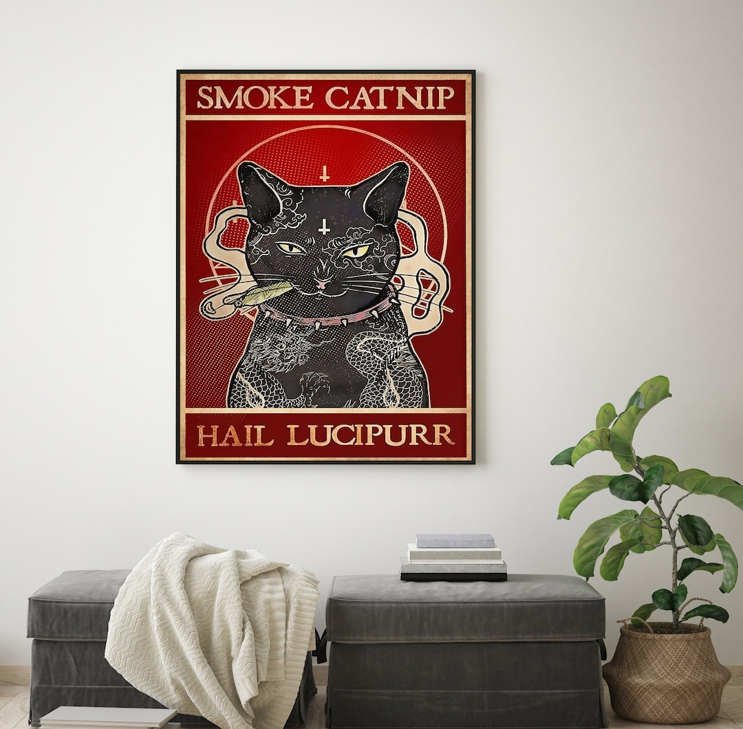 Smoke Catnip Hail Lucipurr Vintage Poster Cannabis Poster - Etsy