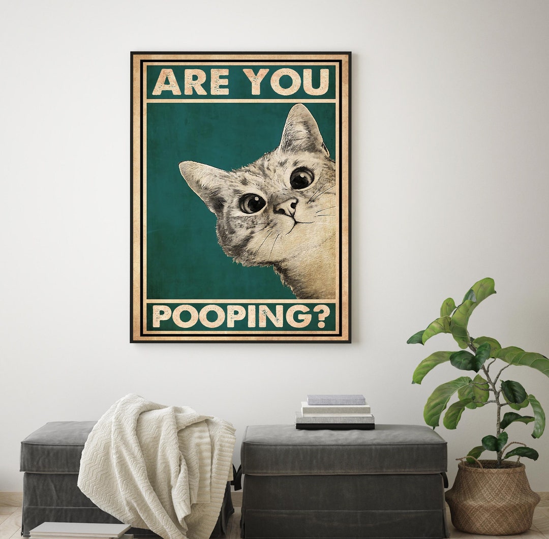 Tabby Cat Are You Pooping Vintage Poster White Cat Printable - Etsy