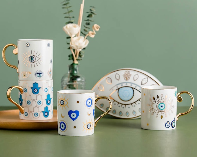 Handmade Ceramic Mug, Evil Eye Mug, Coffee Mug, Tea Mug, Coffee Lover ...