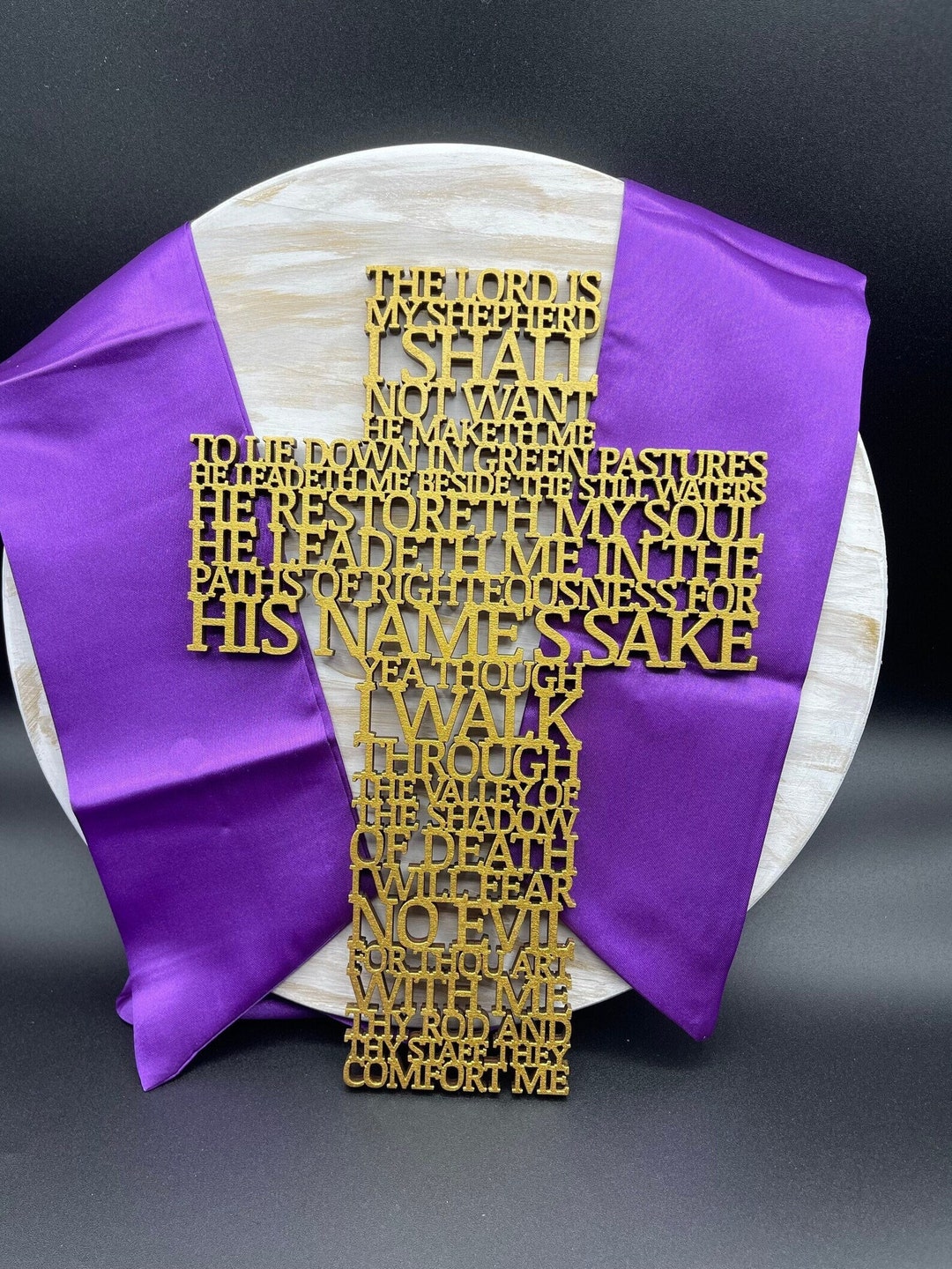 Decorative Wood Round Psalms 23 Lords Prayer Wooden Cross Round Sign ...