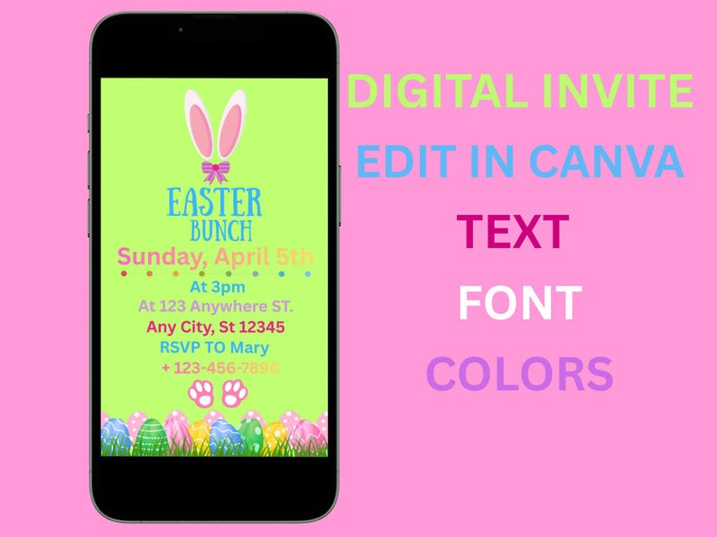 Electronic Easter Invitation Mobile Phone Text Editable Invite Template ...