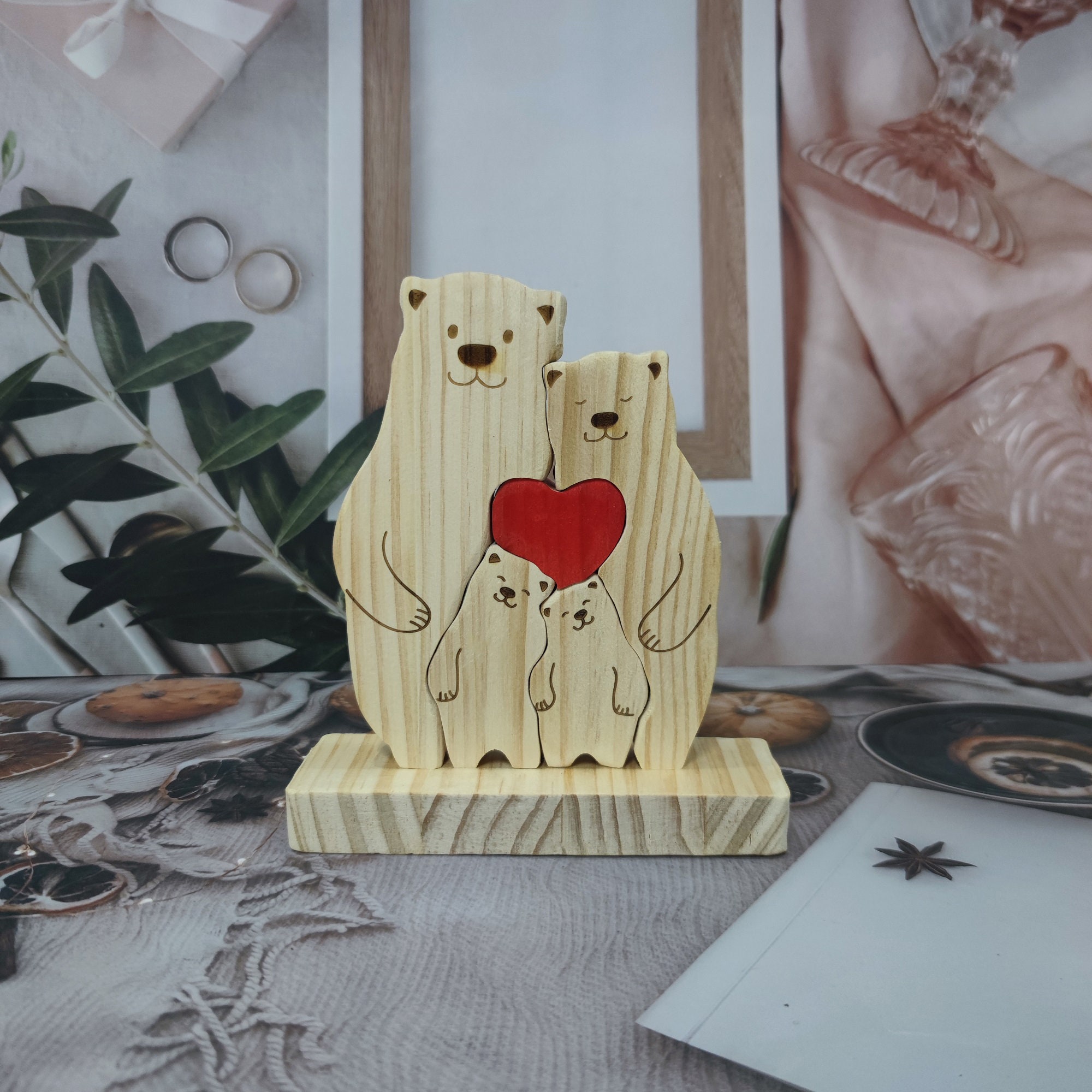 Custom Wooden Bear Family Puzzle, up to 7 Person Animal Carvings Puzzle ...