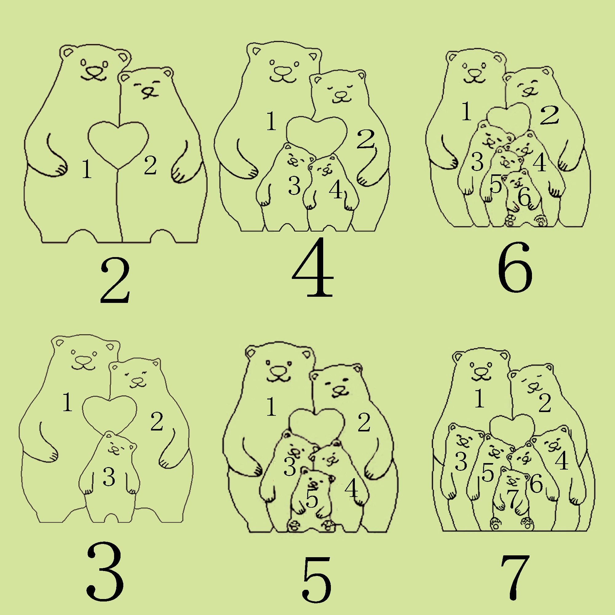 Custom Wooden Bear Family Puzzle, up to 7 Person Animal Carvings Puzzle ...