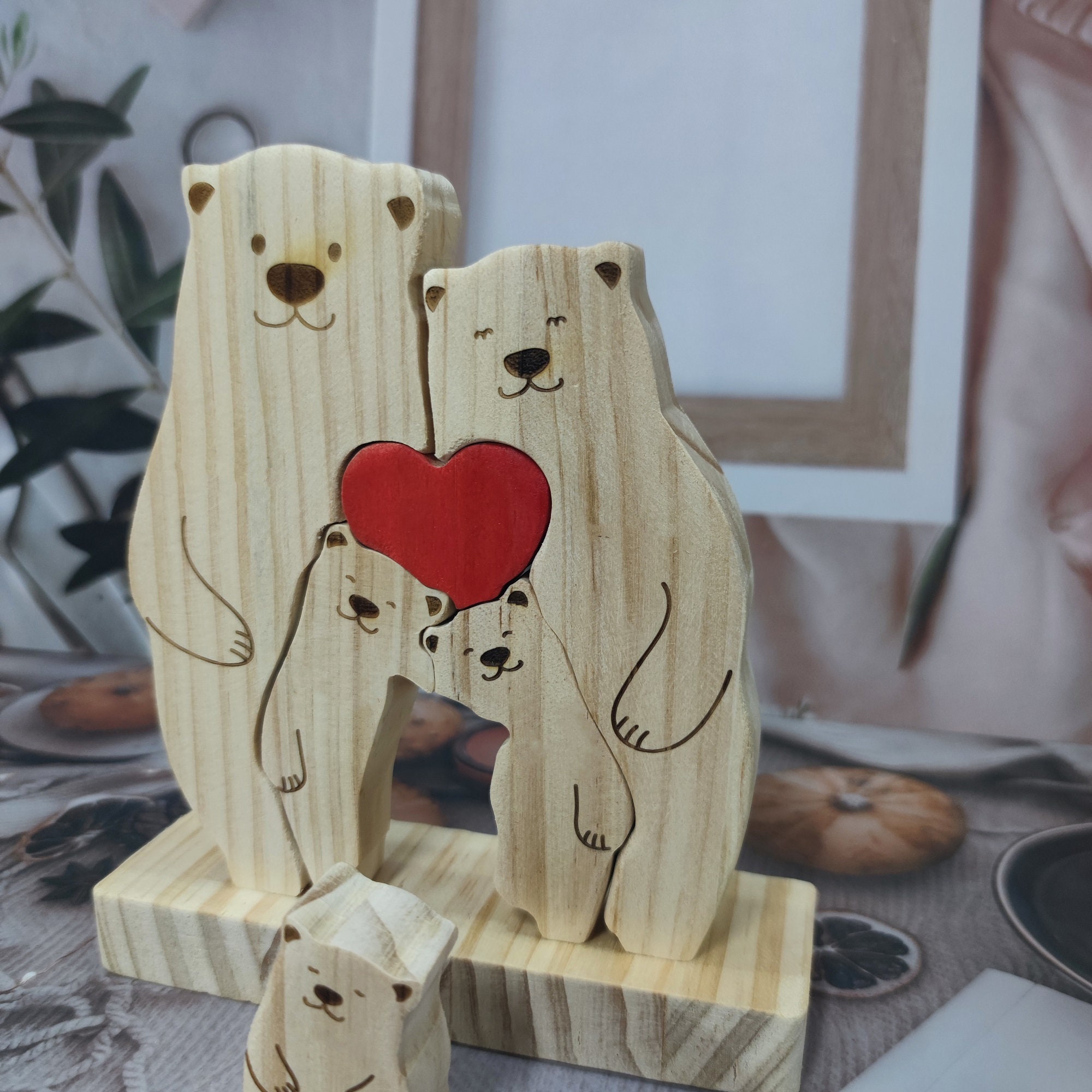 Custom Wooden Bear Family Puzzle, up to 7 Person Animal Carvings Puzzle ...