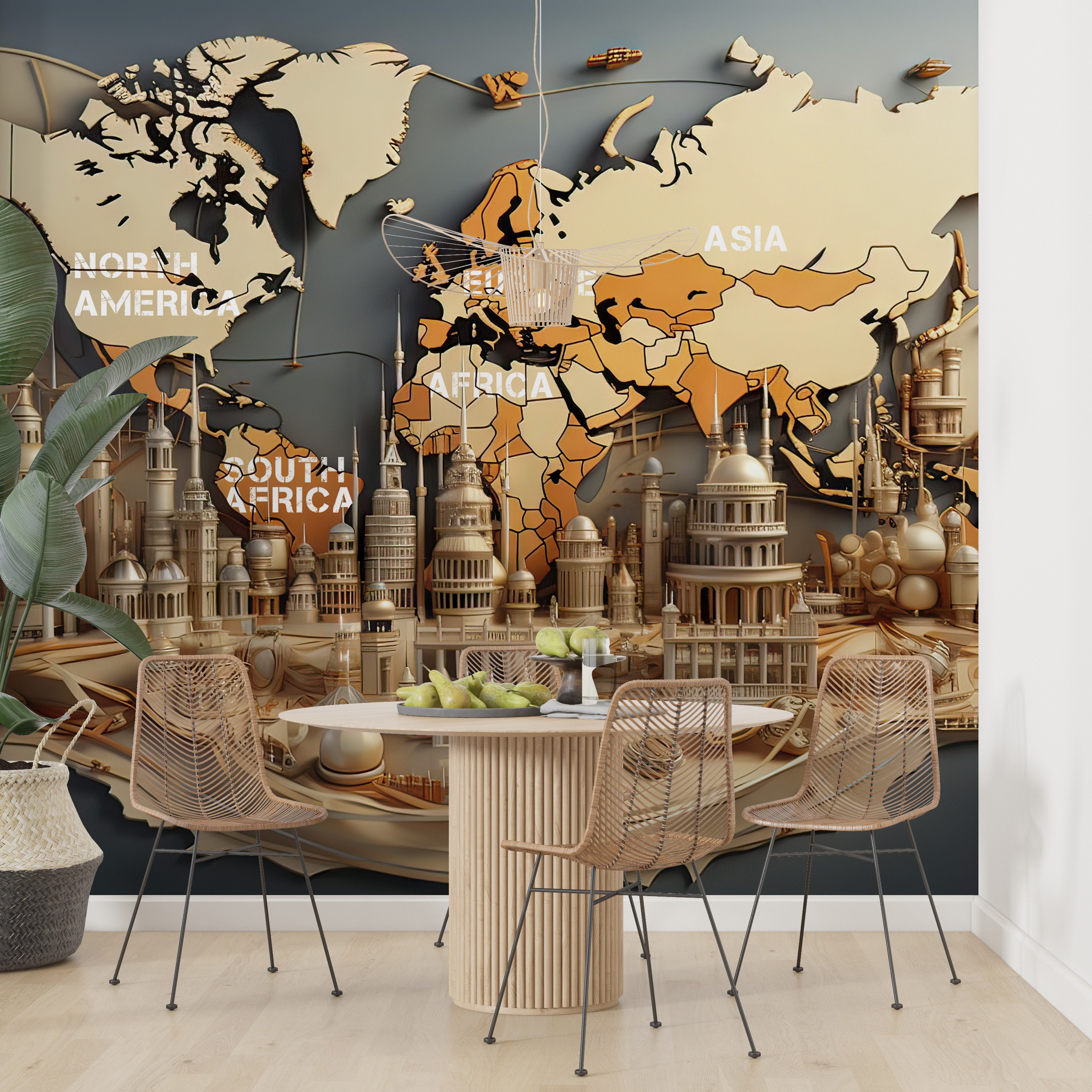 3D World Map Wallpaper, Continents Map Wall Decor, Peel and Stick and ...