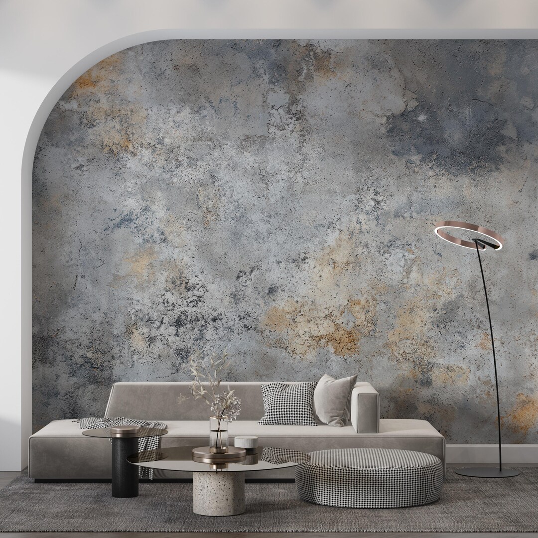 Vintage Gray Plaster Textured Wallpaper, Modern Living Room and Bedroom ...