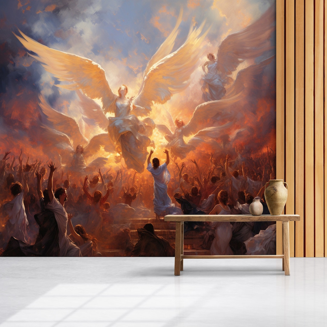 Angels in the Sky Wallpaper, Renaissance Artistic Mural Decor, Peel ...