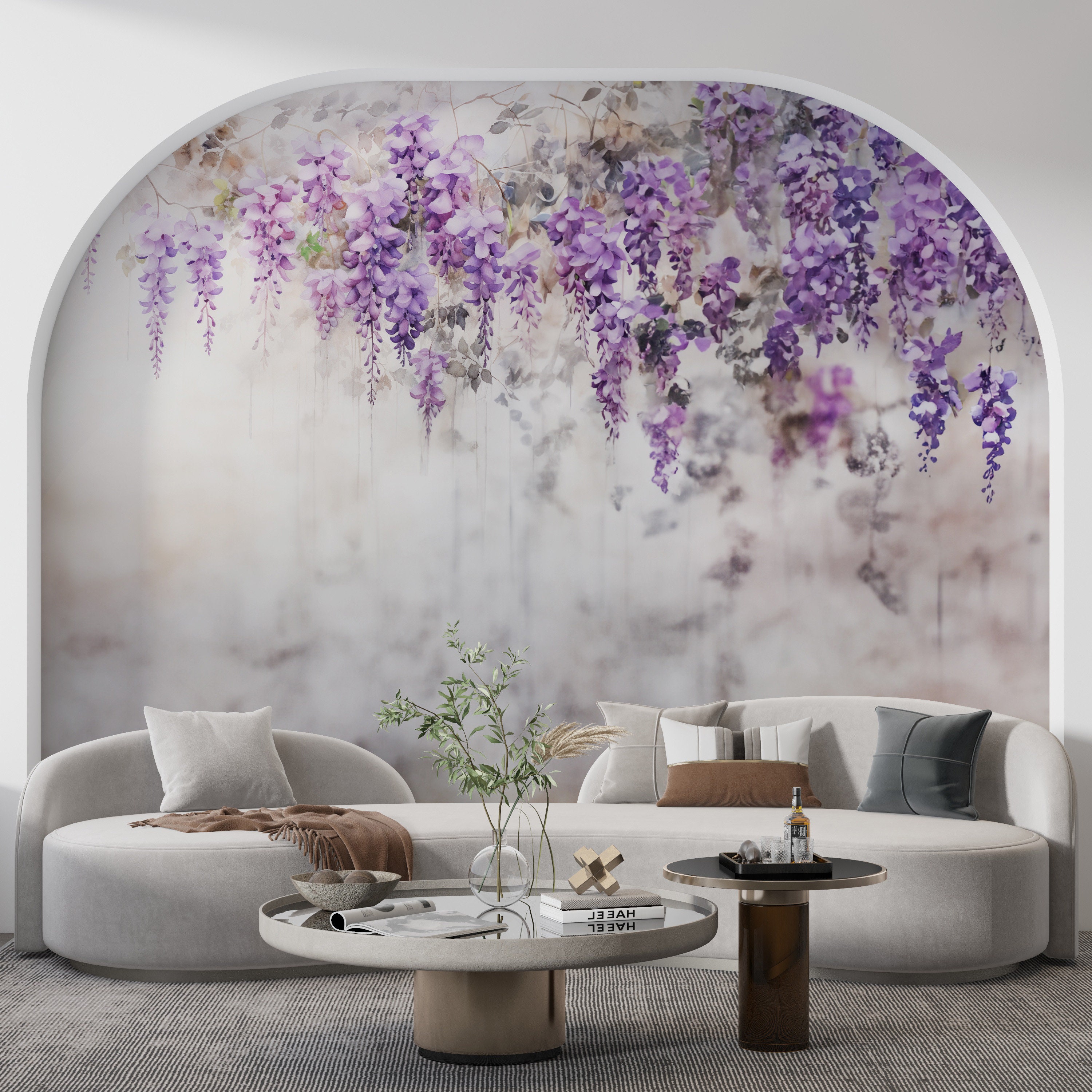 Hanging Purple Flowers Wallpaper, Vintage Floral Mural Decor, Peel and ...