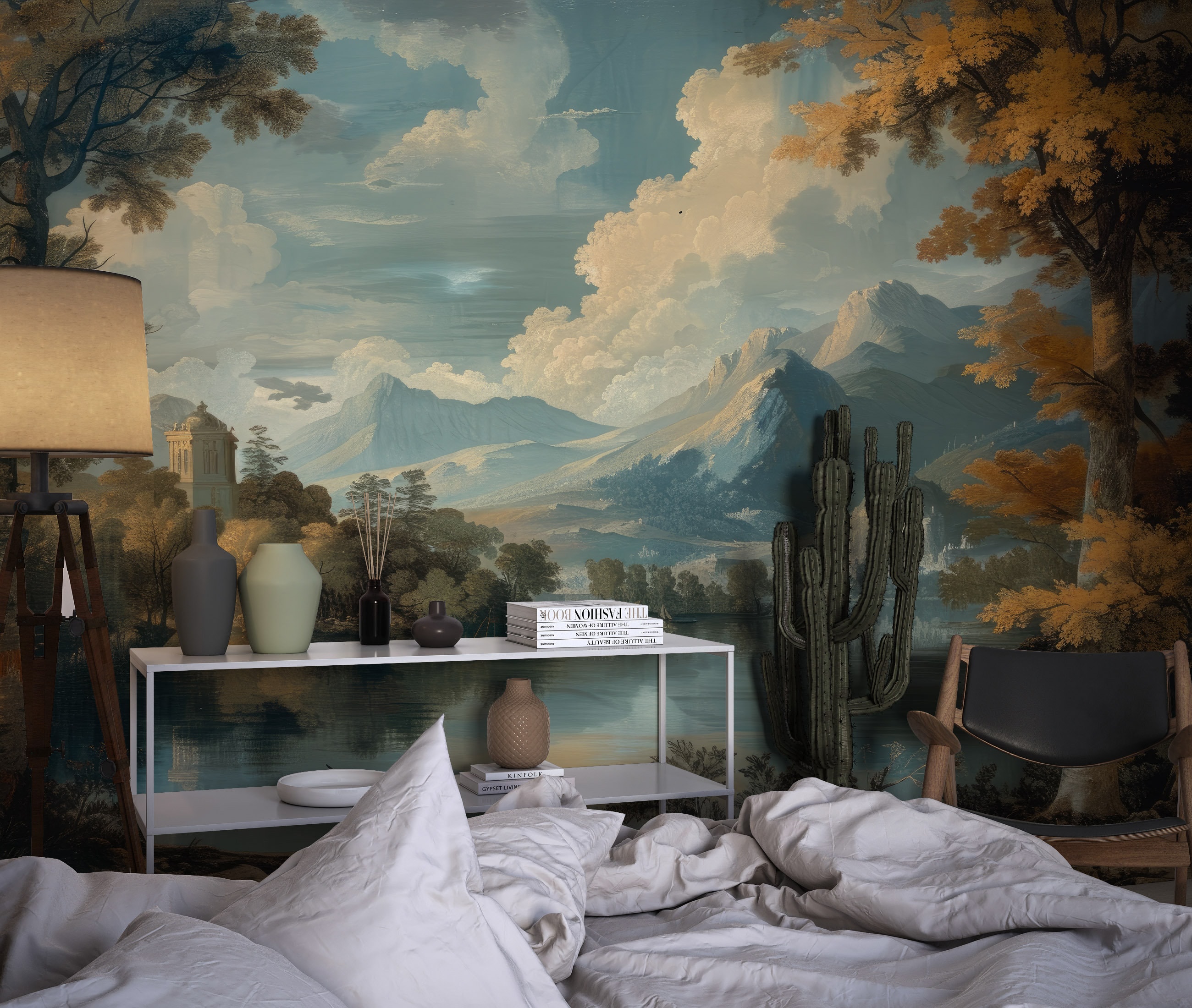 Vintage Scenic Wallpaper, Tree Wall Mural, Retro Landscape Wallpaper ...
