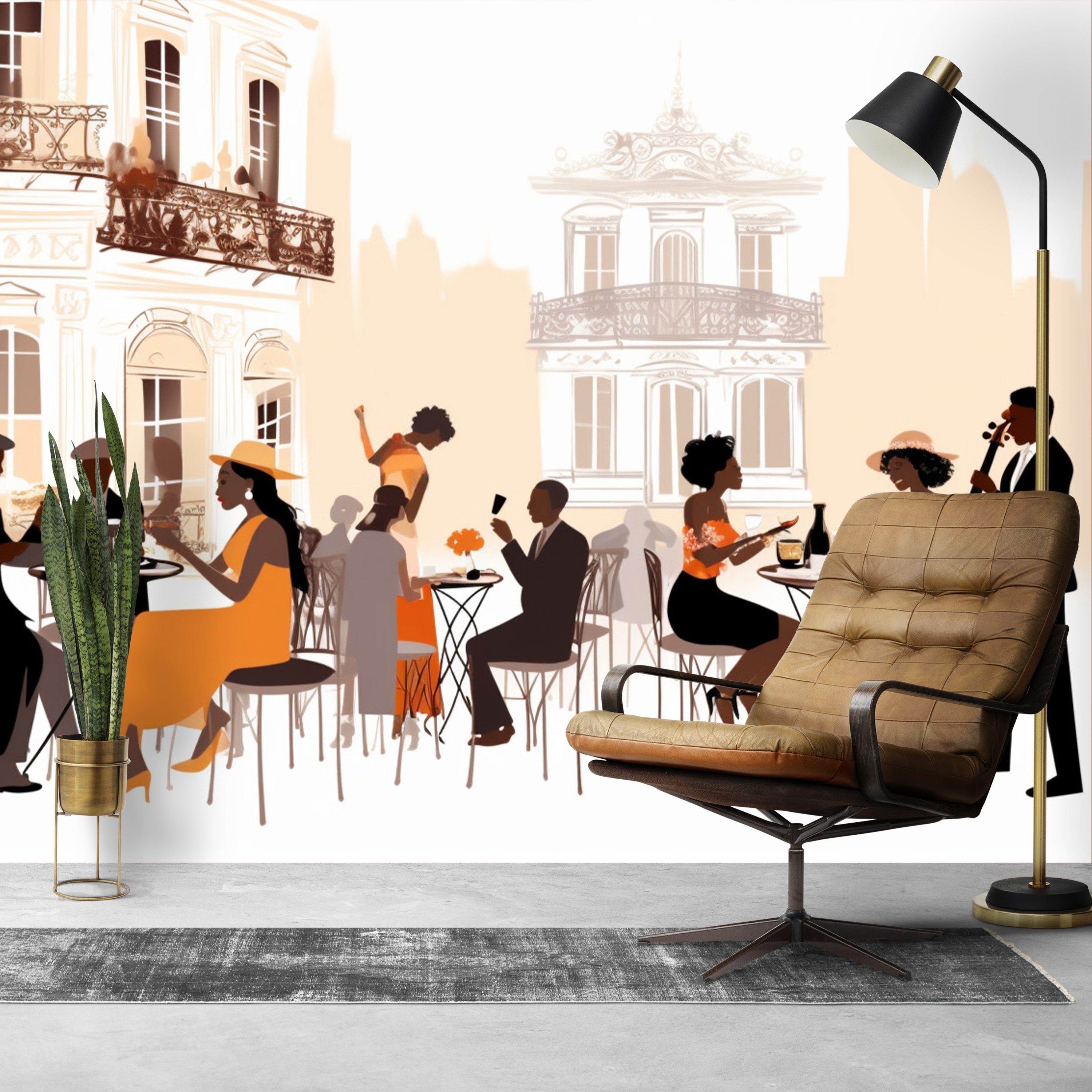 Cafe Wallpaper, Street Art Cafe Wall Mural, People Drinking Coffee ...