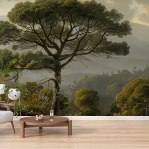 Retro Scenic Wallpaper, Historical Tree Wall Mural, Vintage Landscape ...