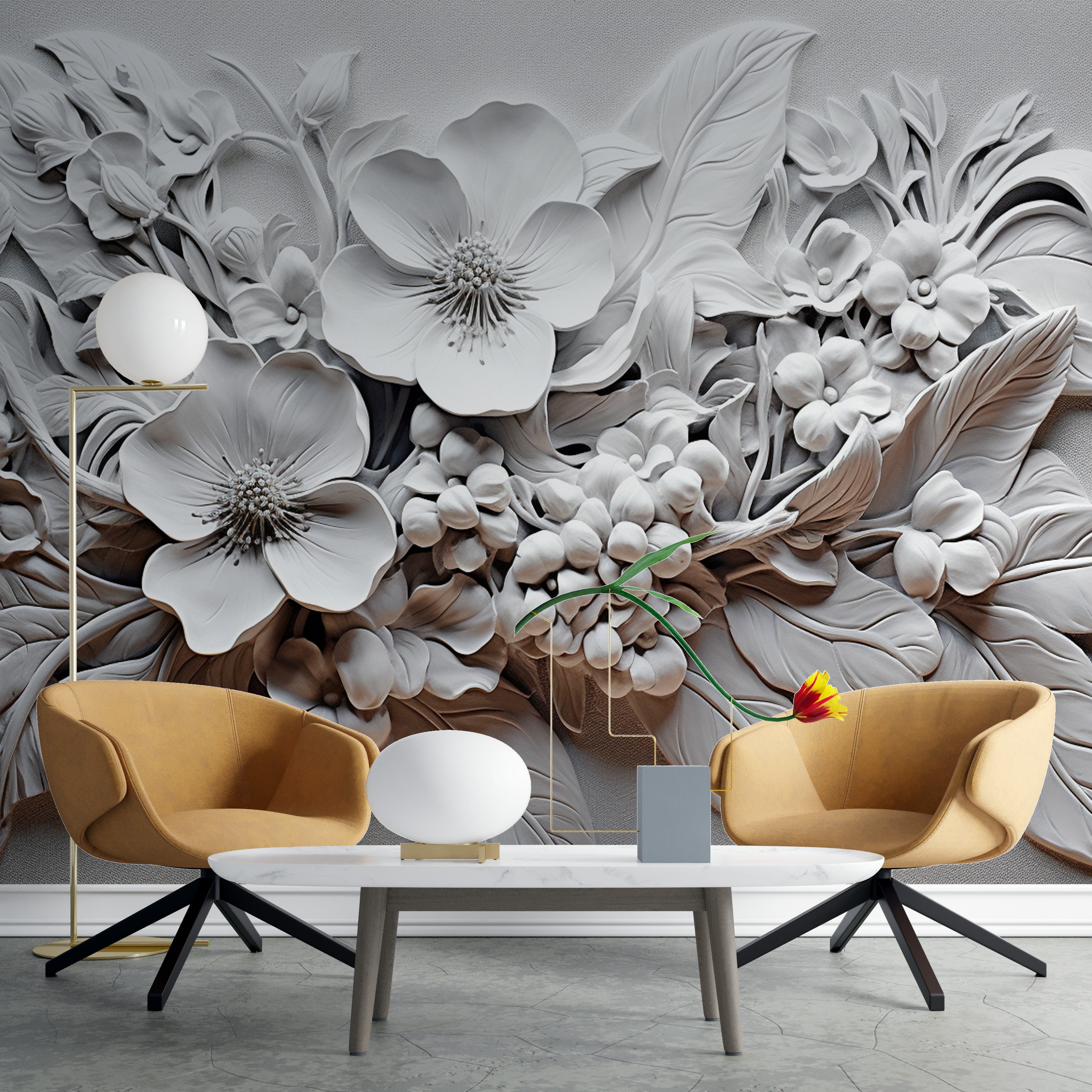 Embossed Look Floral Wallpaper, 3d Flowers Relief Mural Decor, Peel and ...