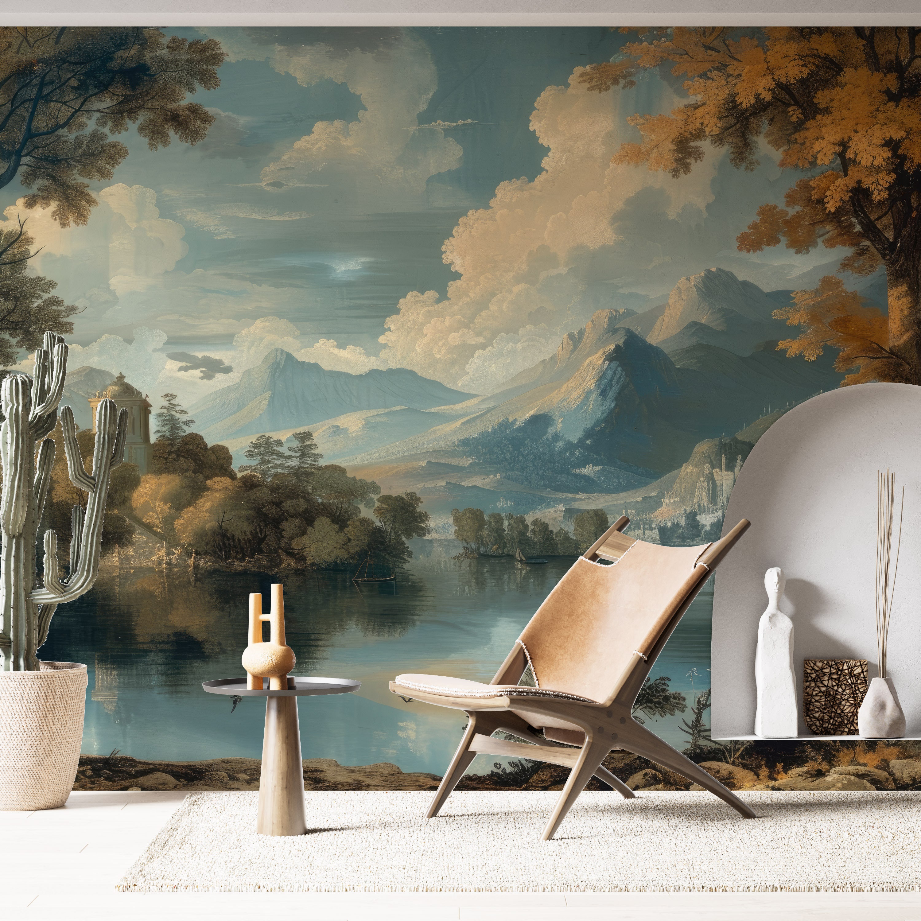 Vintage Scenic Wallpaper, Tree Wall Mural, Retro Landscape Wallpaper ...