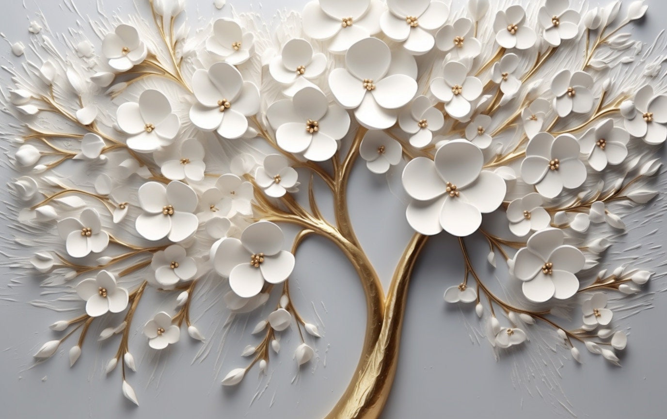 Embossed Look Flowers Wallpaper White and Gold Floral Wall - Etsy
