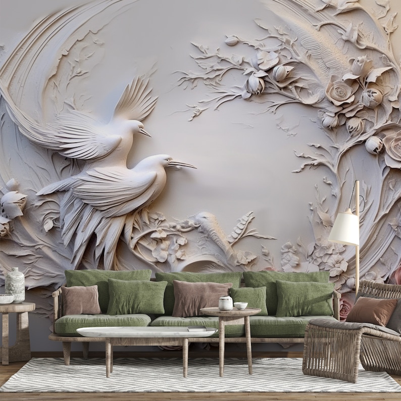 3D Birds Wallpaper, Realistic Crane Removable Mural Decor, Peel and ...