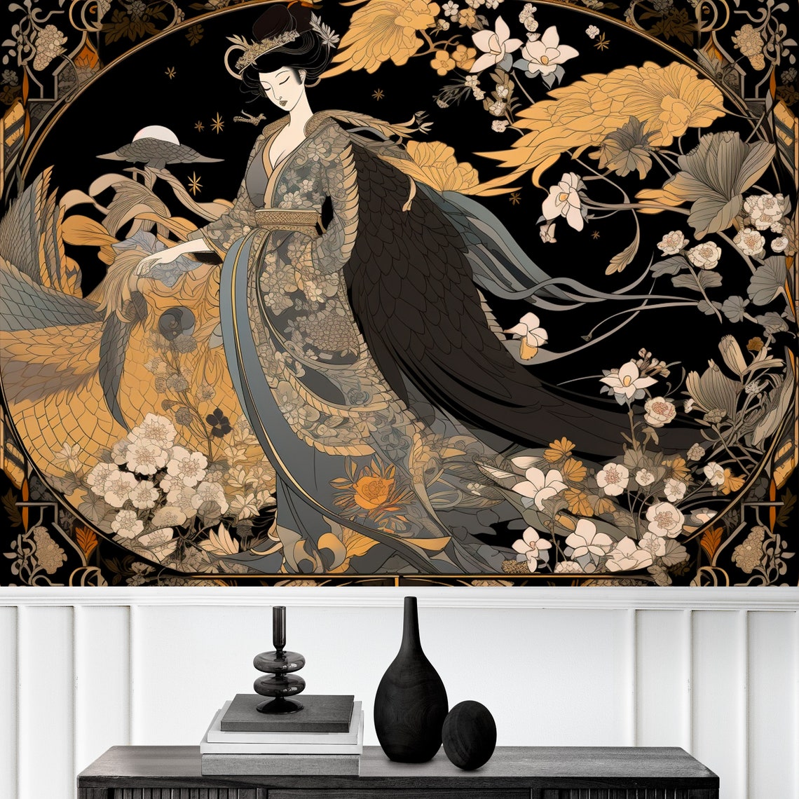 Japanese Rattan Wallpaper for Home & Office Wall, Removable Floral ...