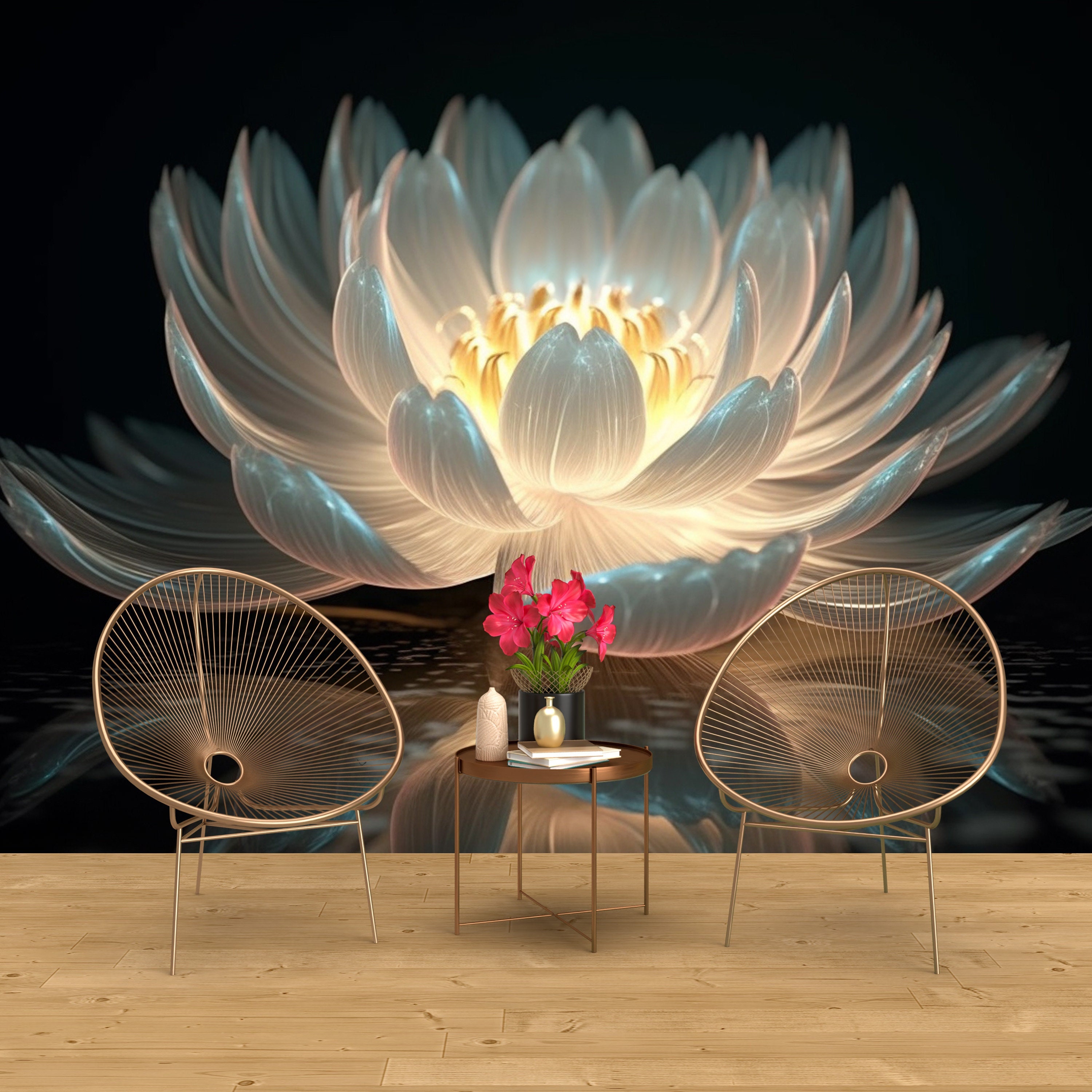 3D White Lotus on the Water Wallpaper for Living Room, Bedroom and ...