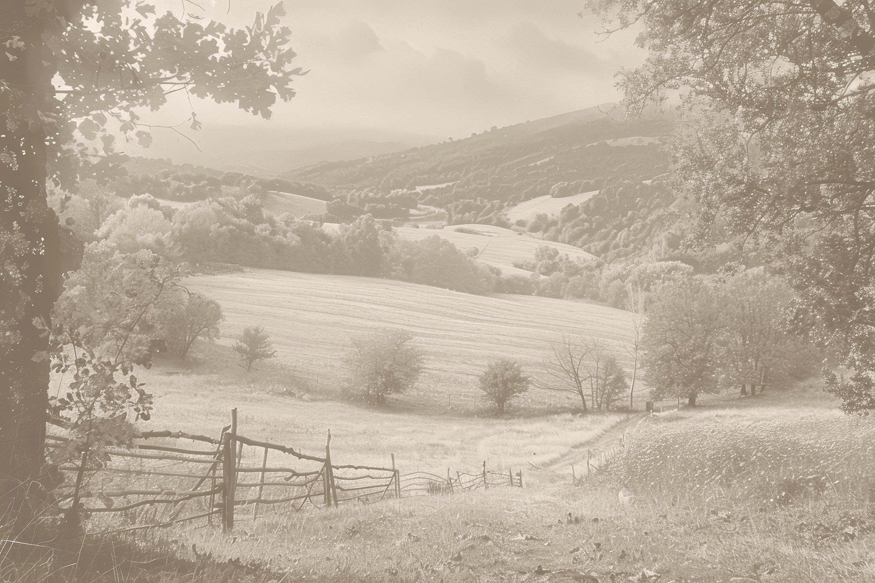 Vintage Rural Landscape Painting Wallpaper, Rustic Wallpaper for ...