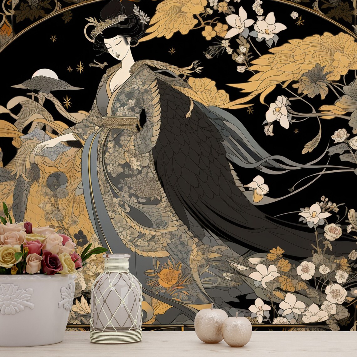 Japanese Rattan Wallpaper for Home & Office Wall, Removable Floral ...