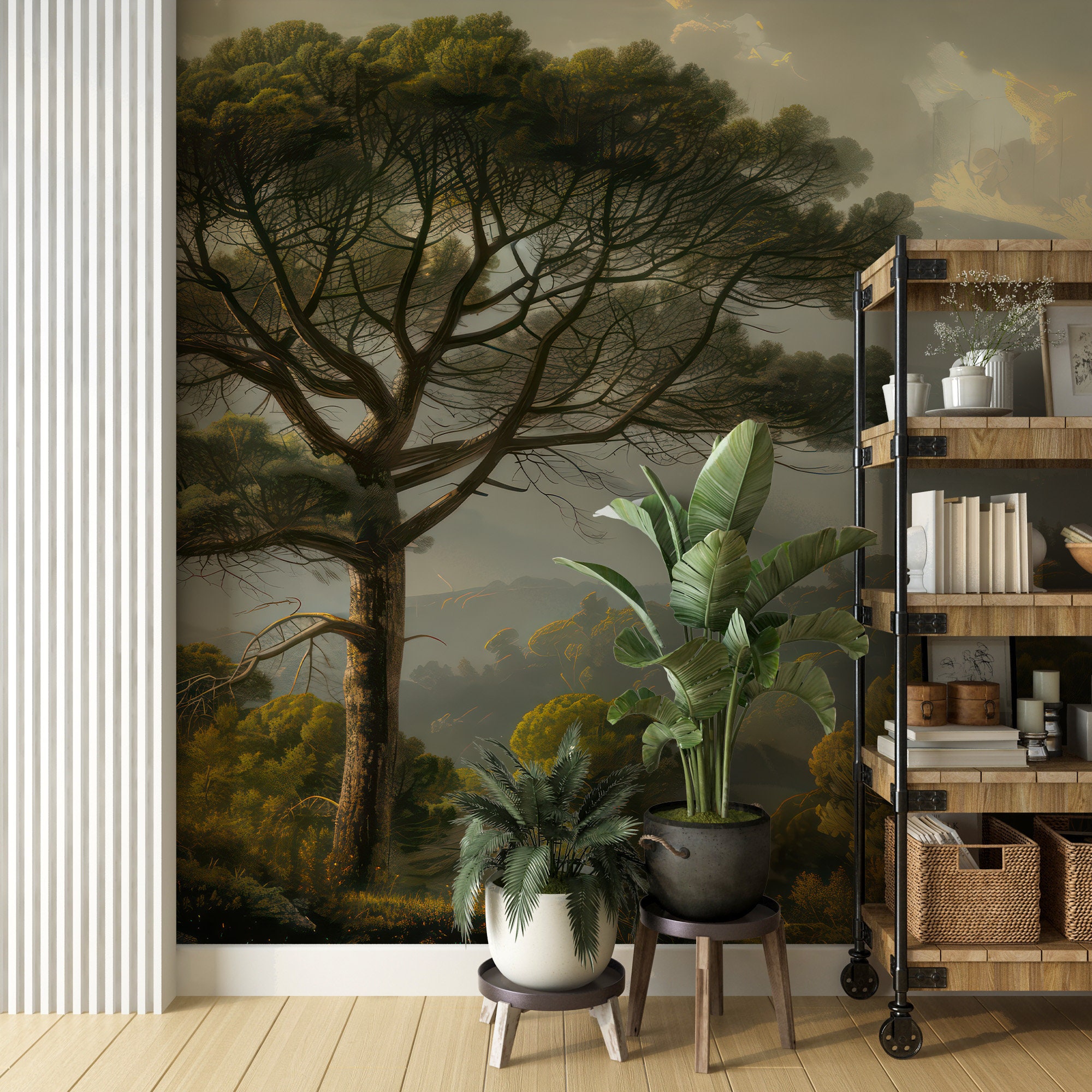 Retro Scenic Wallpaper, Historical Tree Wall Mural, Vintage Landscape ...